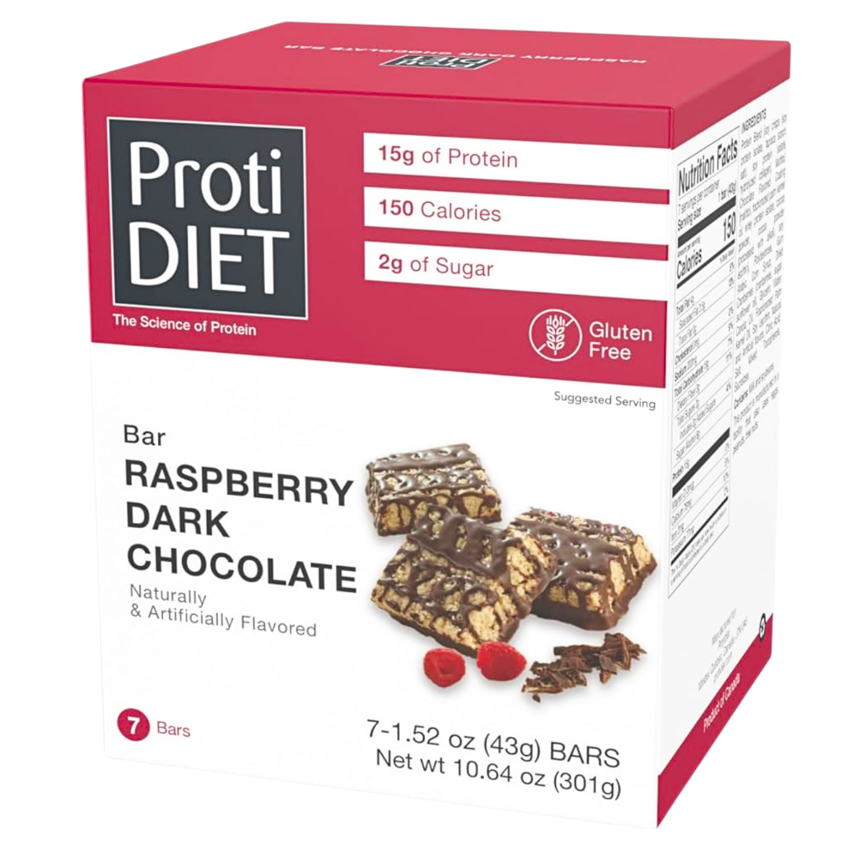ProtiDiet - High Protein Raspberry Dark Chocolate Squares - 7 Bars ...